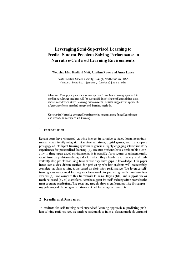 (PDF) Leveraging Semi-Supervised Learning to Predict Student Problem-Solving Performance in ...