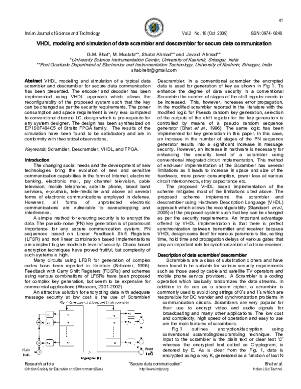 VHDL modeling and simulation of data scrambler and descrambler for ...