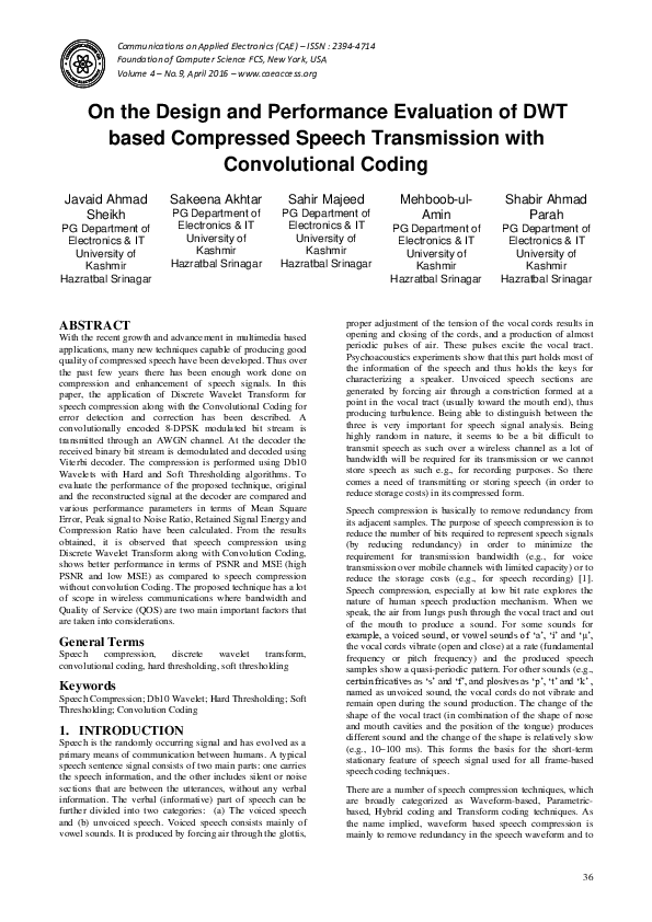 Pdf On The Design And Performance Evaluation Of Dwt Based Compressed