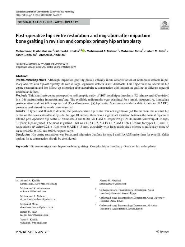 (PDF) Post-operative hip centre restoration and migration after ...