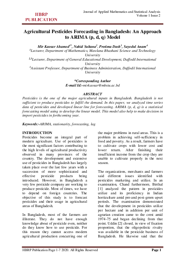 (PDF) Agricultural Pesticides Forecasting in Bangladesh: An Approach to ...