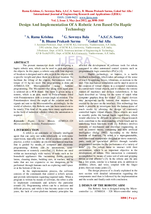 (PDF) Design And Implementation Of A Robotic Arm Based On Haptic Technology