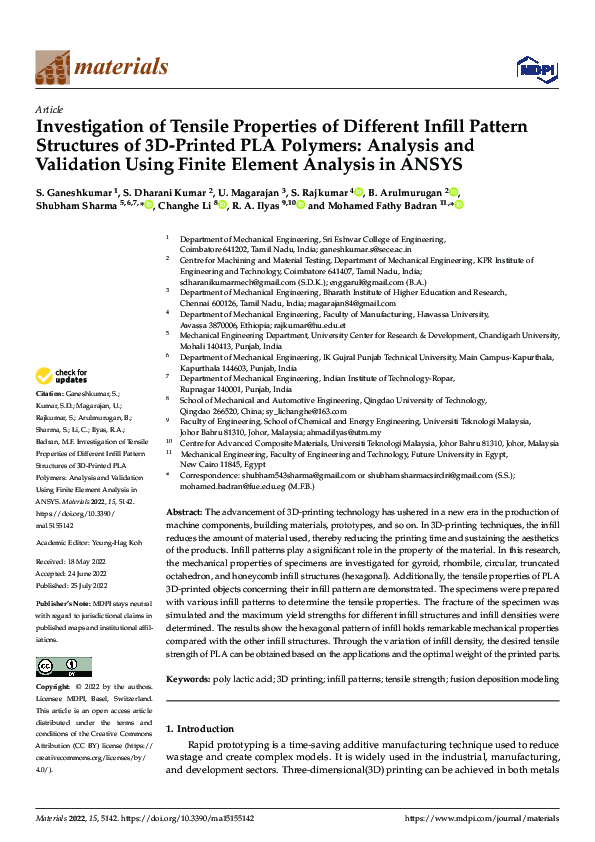 (PDF) Investigation of Tensile Properties of Different Infill Pattern Structures of 3D-Printed ...