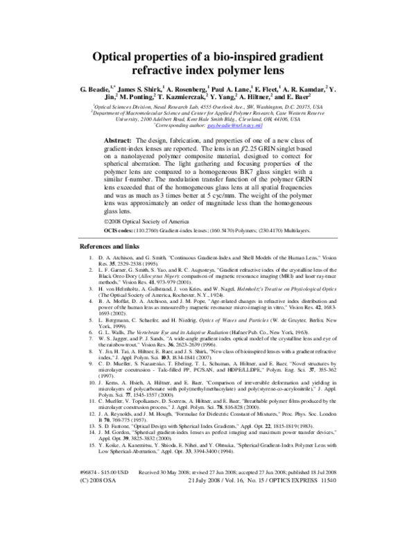 (PDF) Optical properties of a bio-inspired gradient refractive index polymer lens