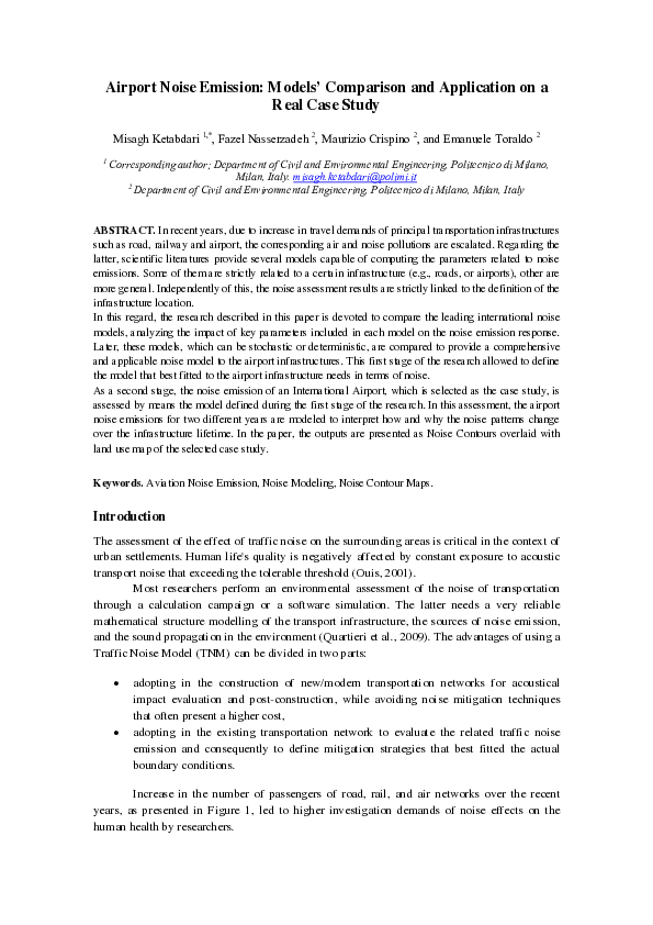(PDF) Airport Noise Emission: Models' Comparison and Application on a Real Case Study