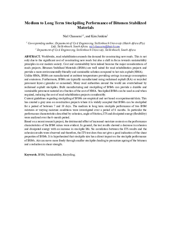 (PDF) Medium to Long Term Stockpiling Performance of Bitumen Stabilized ...
