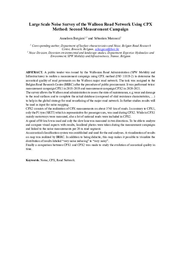 (PDF) Large Scale Noise Survey of the Walloon Road Network Using CPX Method: Second Measurement ...