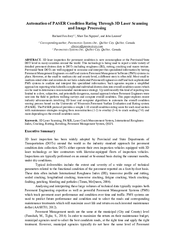 (PDF) Automation of PASER Condition Rating Through 3D Laser Scanning ...
