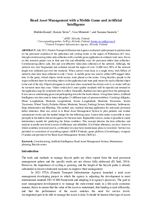 (PDF) Road Asset Management with a Mobile Game and Artificial Intelligence