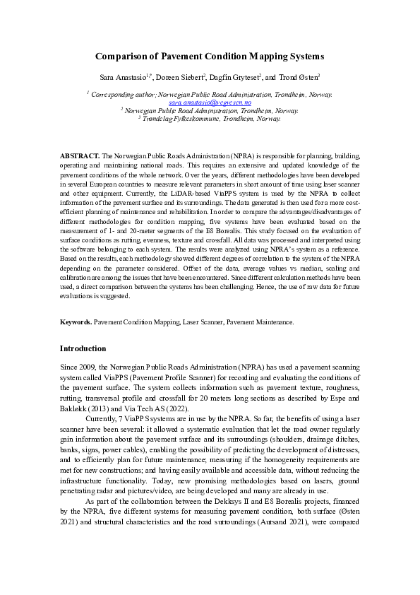 (PDF) Comparison of Pavement Condition Mapping Systems