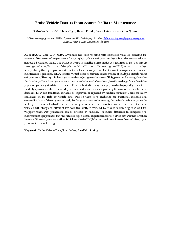 (PDF) Probe Vehicle Data as Input Source for Road Maintenance