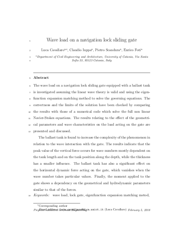 (PDF) Wave load on a navigation lock sliding gate | Luca Cavallaro ...
