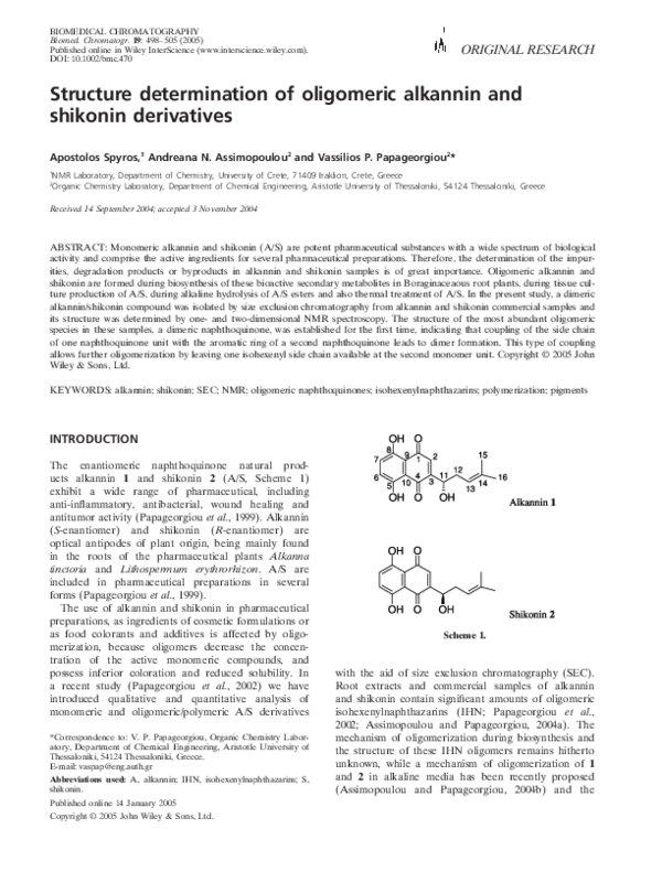 (PDF) Structure determination of oligomeric alkannin and shikonin ...