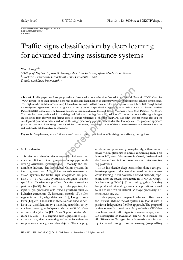 (PDF) Traffic signs classification by deep learning for advanced driving assistance systems