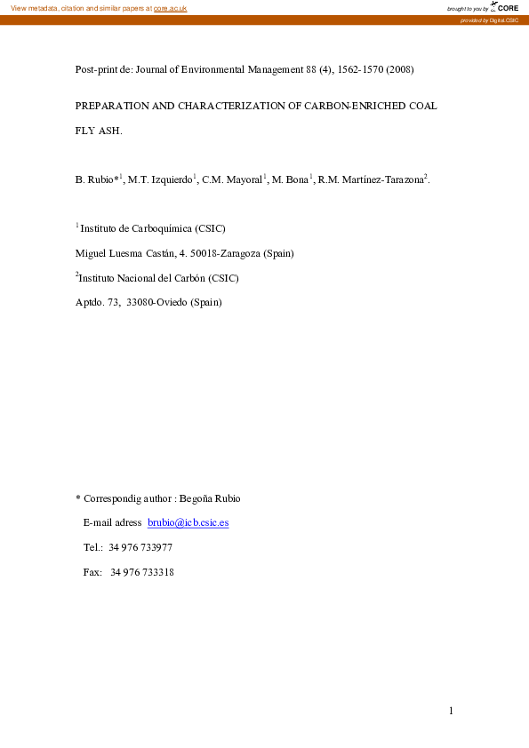 (PDF) Characterization of Carbon-Enriched Fly Ash
