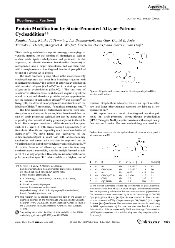 (PDF) Protein Modification by Strain-Promoted Alkyne-Nitrone Cycloaddition
