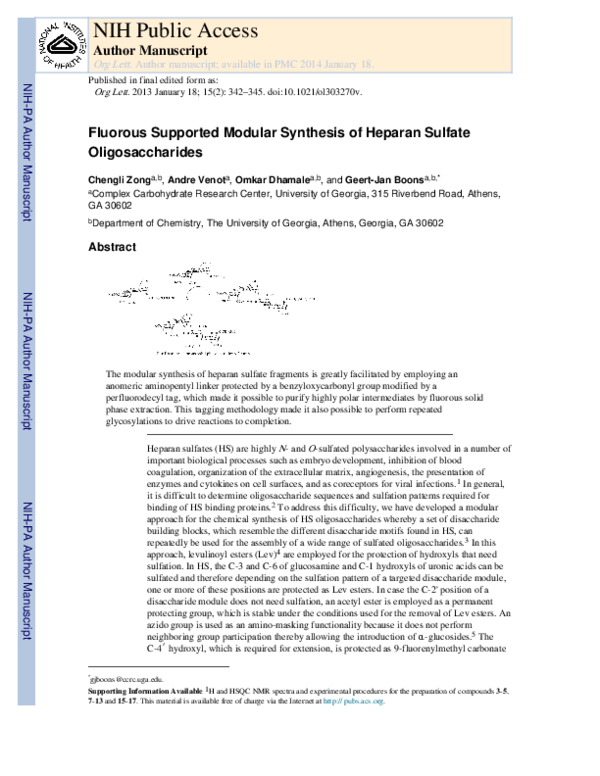 (PDF) Fluorous Supported Modular Synthesis of Heparan Sulfate ...