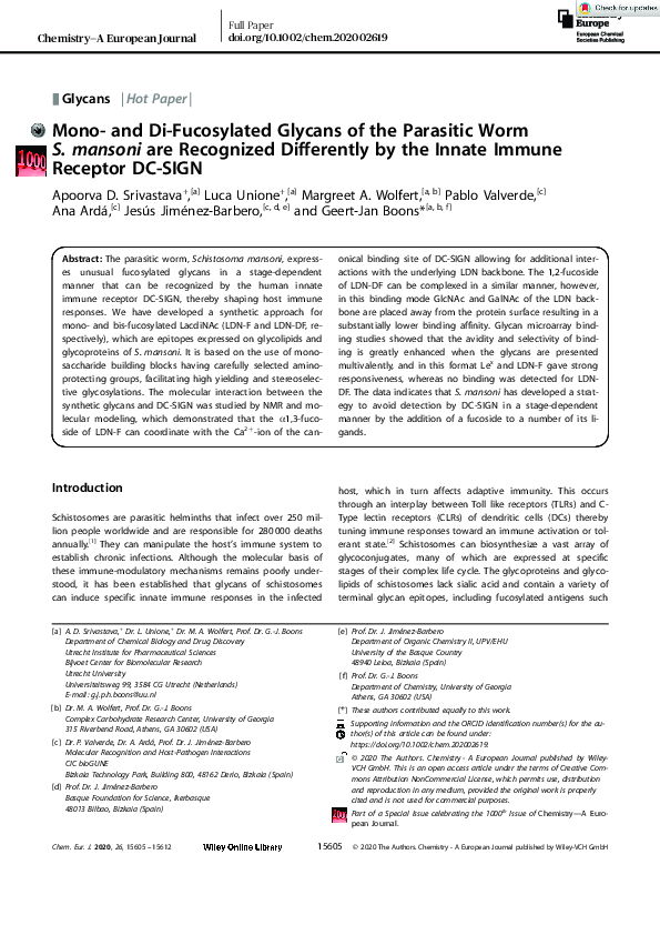 (PDF) Mono‐ and Di‐Fucosylated Glycans of the Parasitic Worm S. mansoni ...