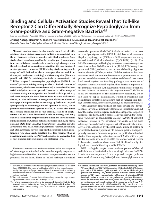 (PDF) Binding and Cellular Activation Studies Reveal That Toll-like ...