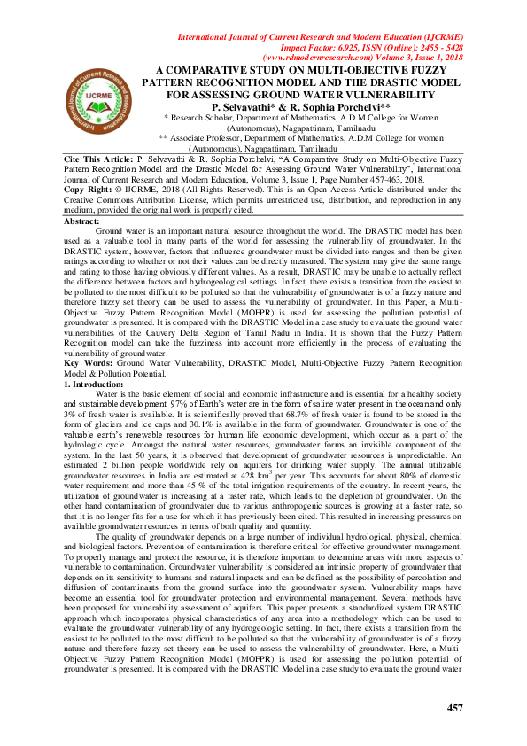 (PDF) A Comparative Study On Multi-Objective Fuzzy Pattern Recognition Model And The Drastic ...