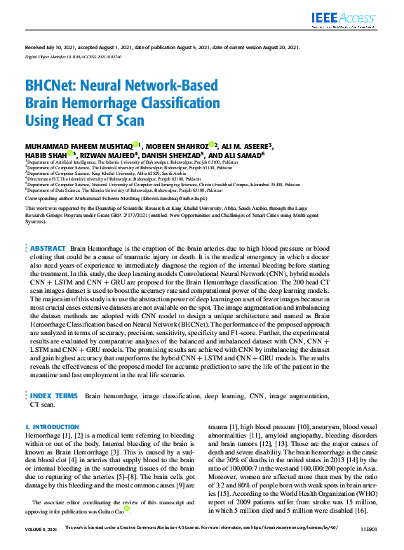 (PDF) BHCNet: Neural Network-Based Brain Hemorrhage Classification Using Head CT Scan