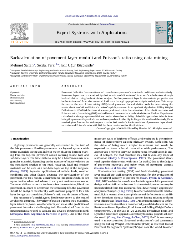 Pdf Backcalculation Of Pavement Layer Moduli And Poissons Ratio Using Data Mining Ecir Uğur 