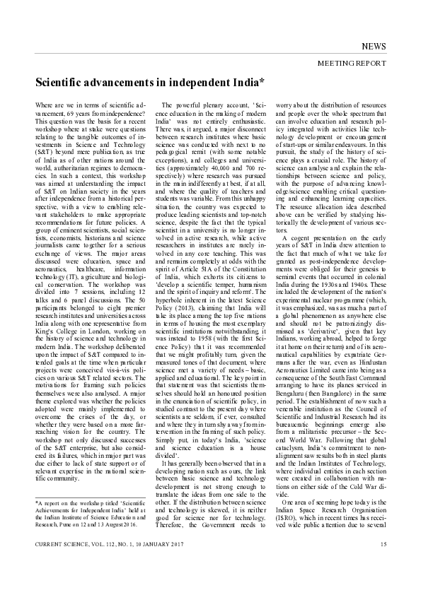 (PDF) Scientific advancements in independent India