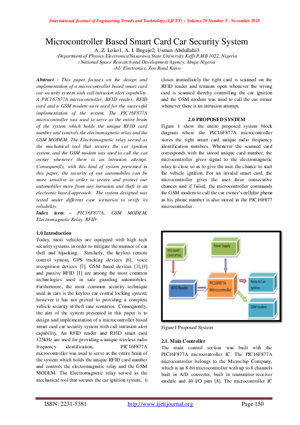 (PDF) Microcontroller Based Smart Card Car Security System