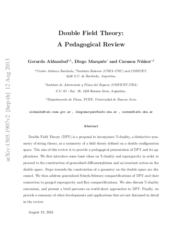 (PDF) Double field theory: a pedagogical review