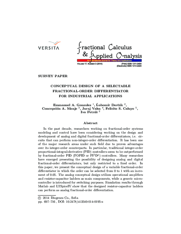 Pdf Conceptual Design Of A Selectable Fractional Order Differentiator