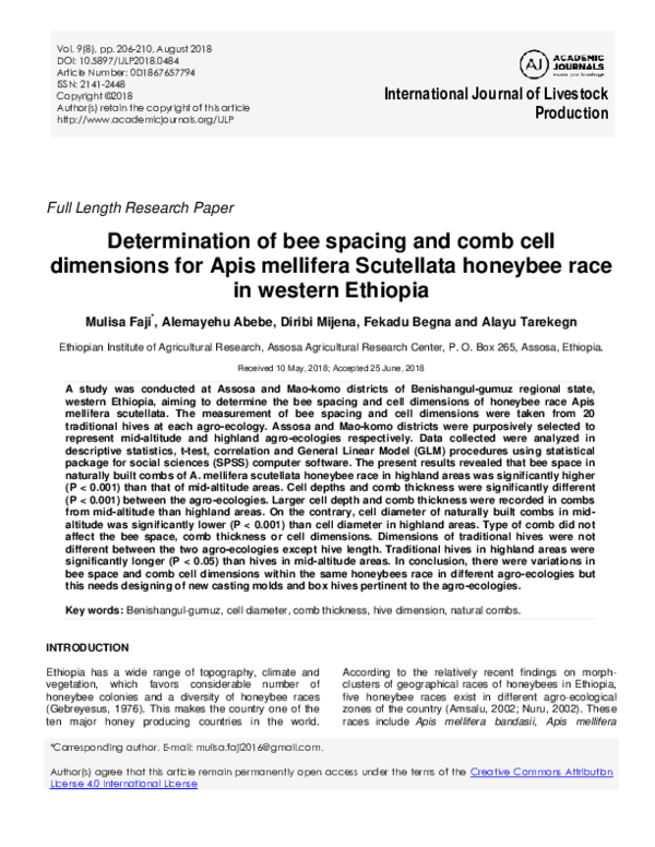 (PDF) Determination of bee spacing and comb cell dimensions for Apis mellifera Scutellata ...