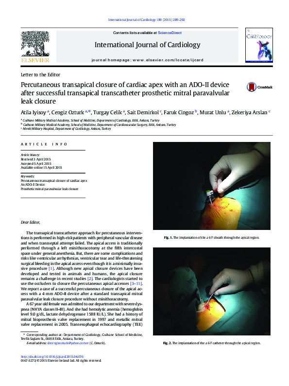 (PDF) Percutaneous transapical closure of cardiac apex with an ADO-II ...