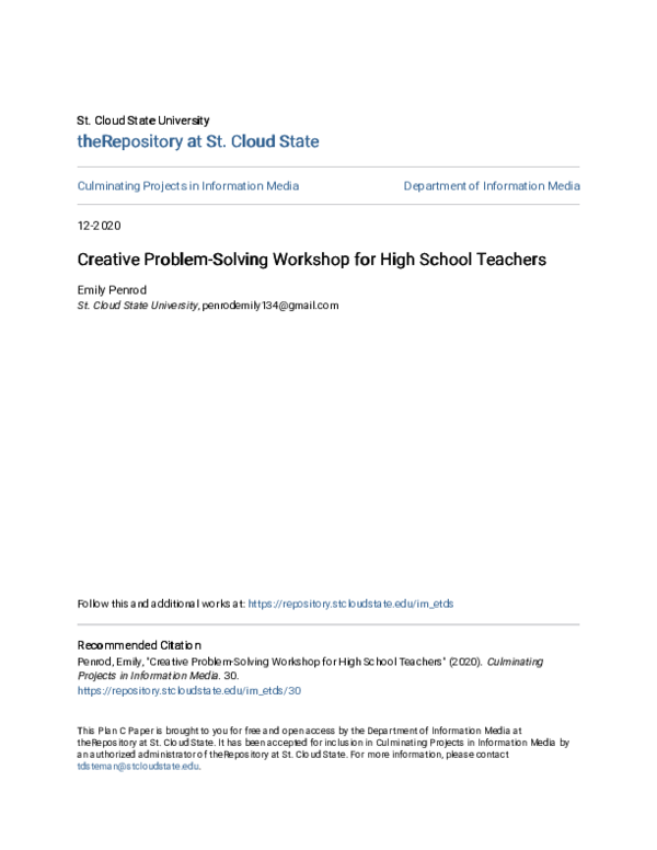 (PDF) Creative Problem Solving Workshop for High School Teachers
