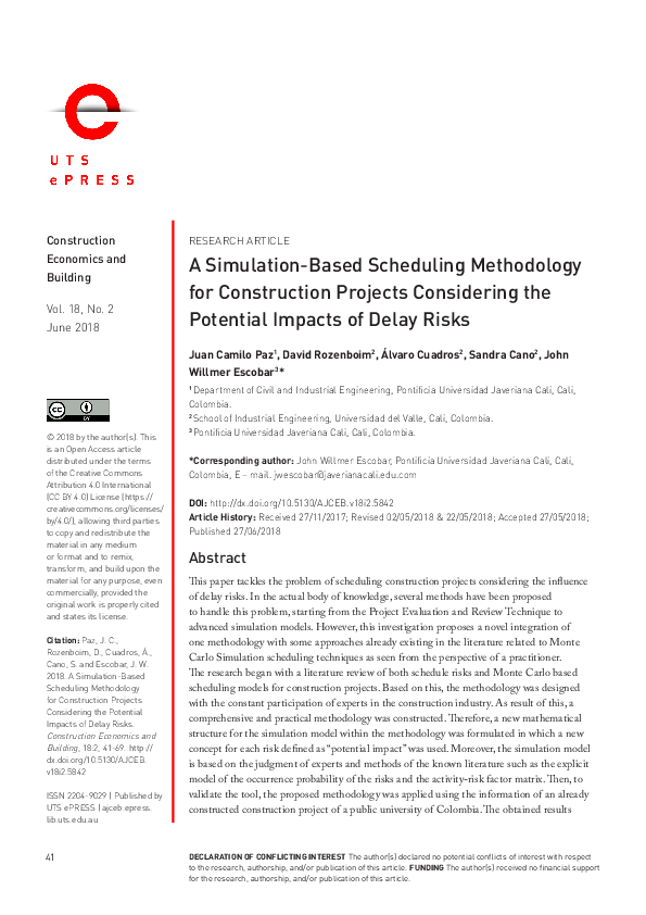 (PDF) A Simulation-Based Scheduling Methodology for Construction Projects Considering the ...