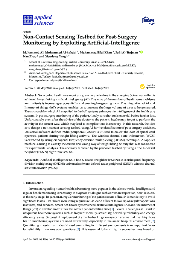 (PDF) Non-Contact Sensing Testbed for Post-Surgery Monitoring by ...