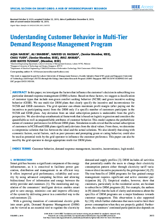 (PDF) Understanding Customer Behavior in Multi-Tier Demand Response Management Program