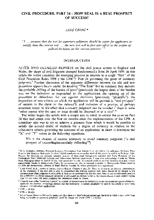 (PDF) Civil Procedure: Part 24-How Real Is a Real Prospect of Success