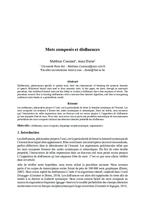(PDF) Mots composés et disfluences
