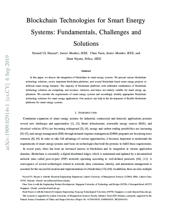 (PDF) Blockchain Technologies for Smart Energy Systems: Fundamentals, Challenges, and Solutions