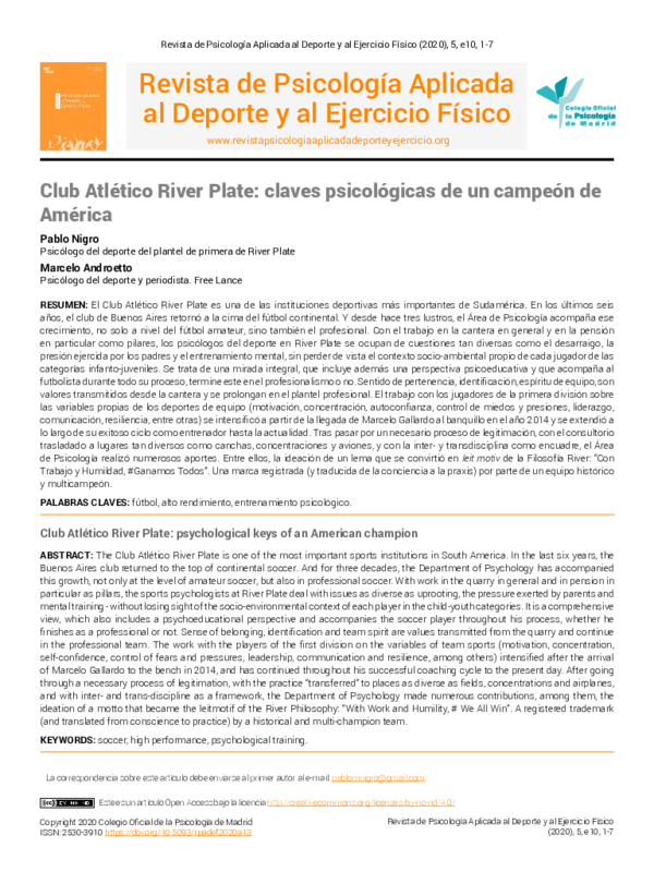 (PDF) Club Atlético River Plate: claves psicológicas de un campeón de ...
