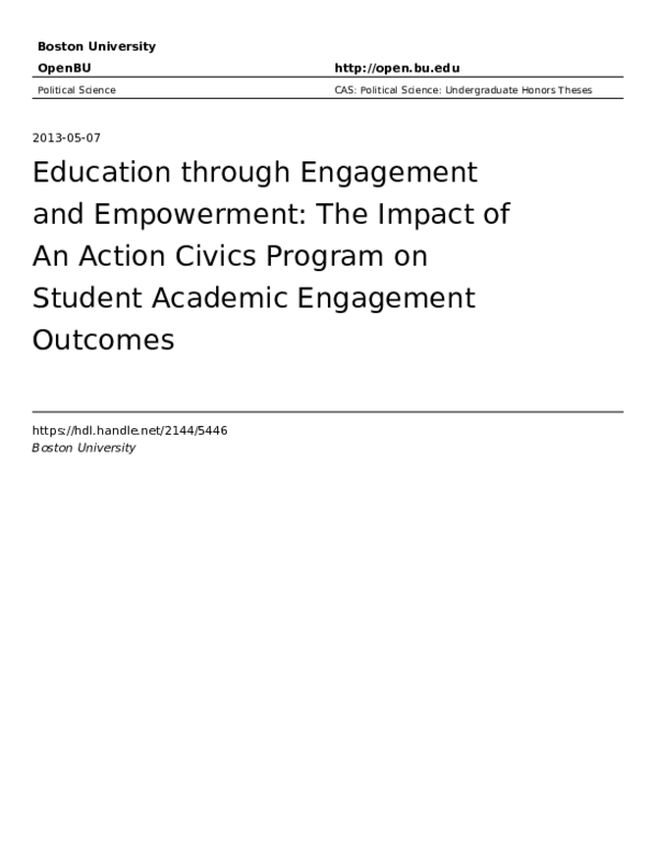 (PDF) Education through Engagement and Empowerment: The Impact of An ...