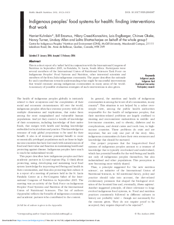 (PDF) Indigenous peoples' food systems for health: finding ...