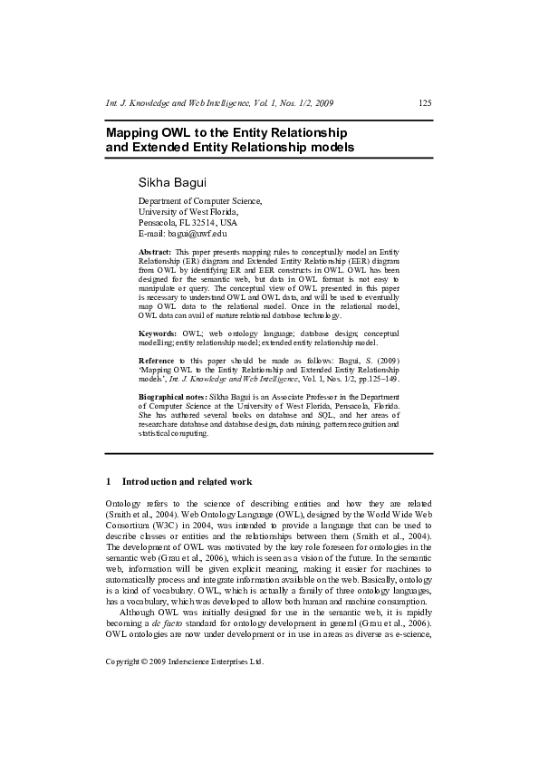 (PDF) Mapping OWL to the Entity Relationship and Extended Entity Relationship models