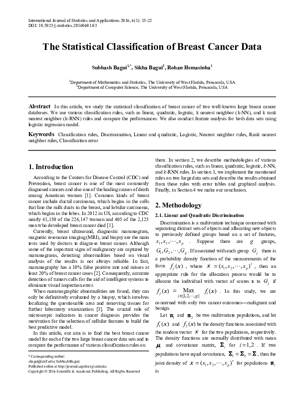 (PDF) Breast cancer detection using rank nearest neighbor classification rules