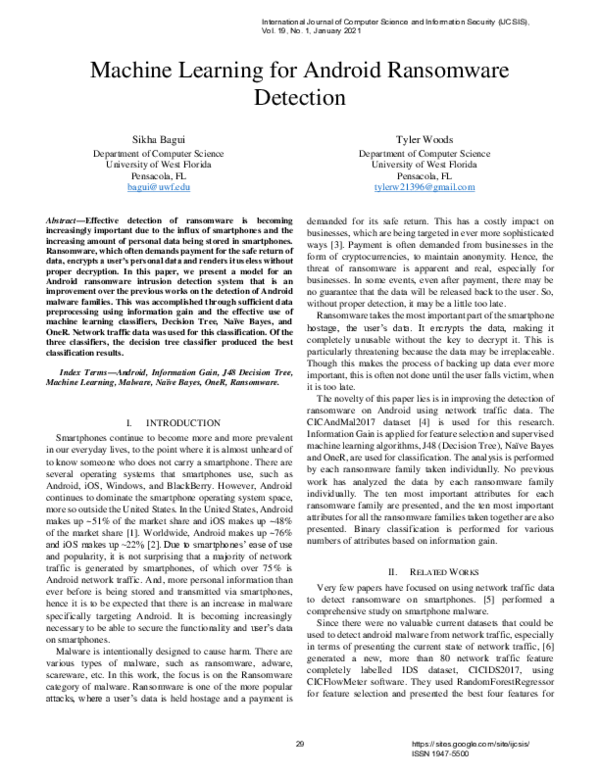 Pdf Machine Learning For Android Ransomware Detection