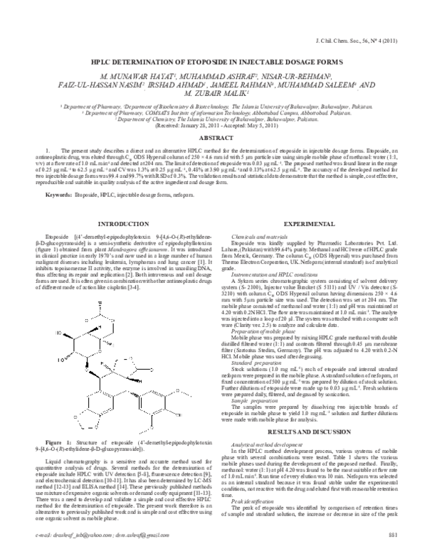 (PDF) HPLC Determination of Etoposide in Injectable Dosage Forms