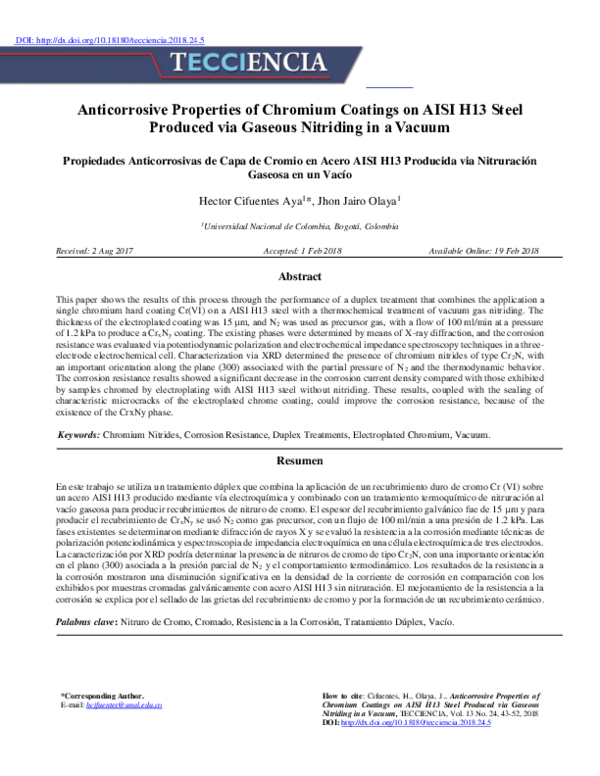 (PDF) Anticorrosive Properties of Chromium Coatings on Aisi H13 Steel ...