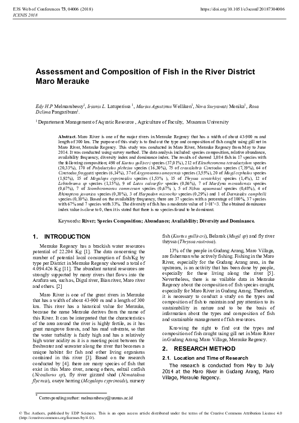 (PDF) Assessment and Composition of Fish in the River District Maro Merauke