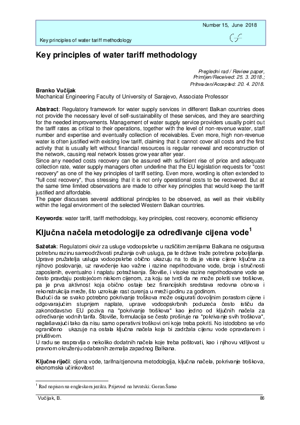 (PDF) Key Principles of Water Tariff Methodology