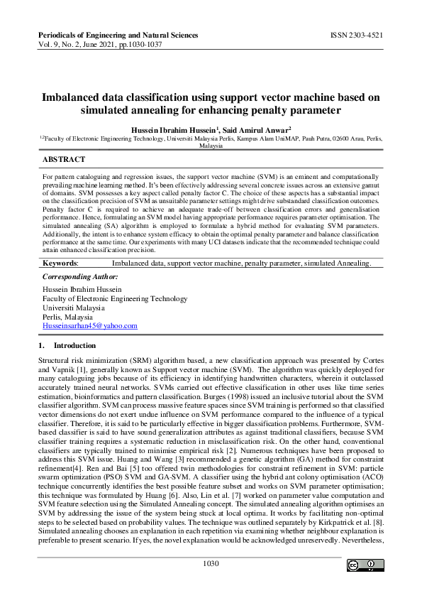 Pdf Imbalanced Data Classification Using Support Vector Machine Based On Simulated Annealing